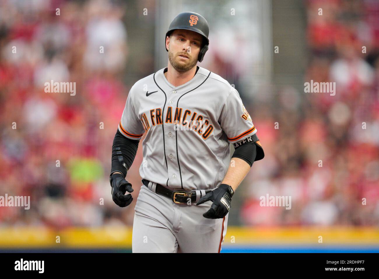 San Francisco Giants' Austin Slater rounds the bases after hitting a ...