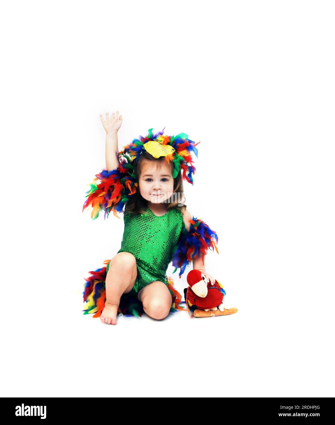 Perfect tropical greeting comes from a feathered and costumed little ...