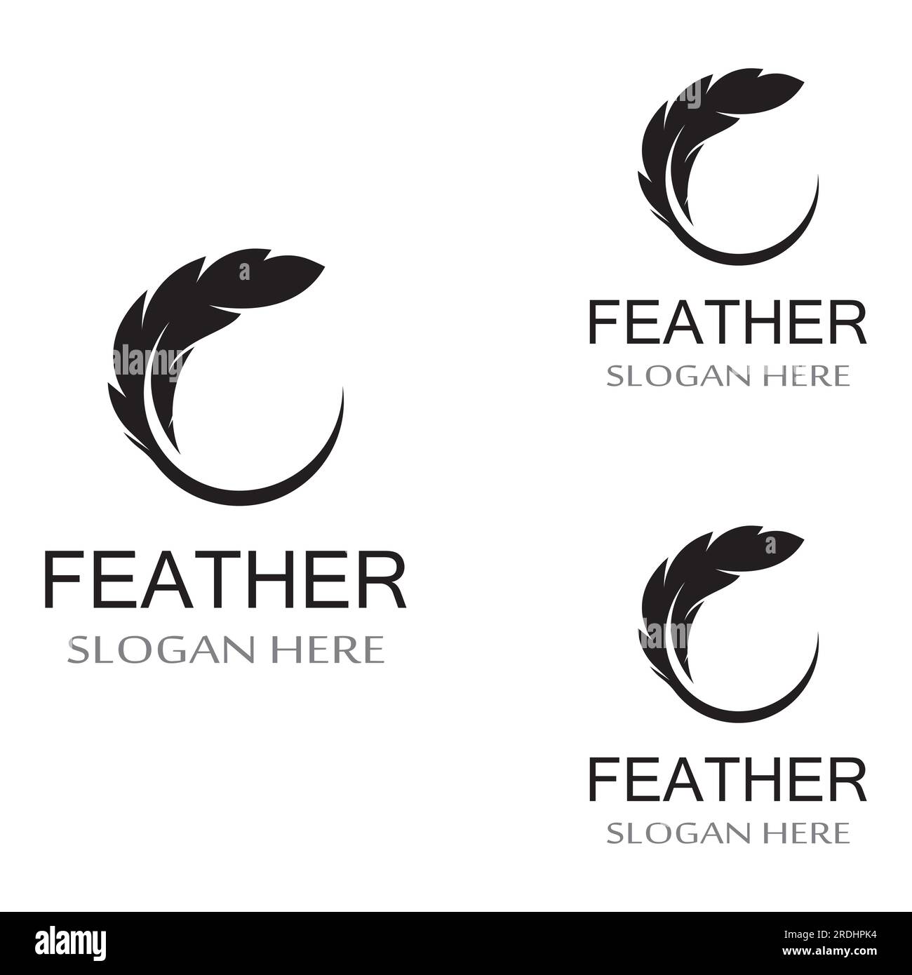feather logo of fowl breed and pen made of feather using vector icon ...