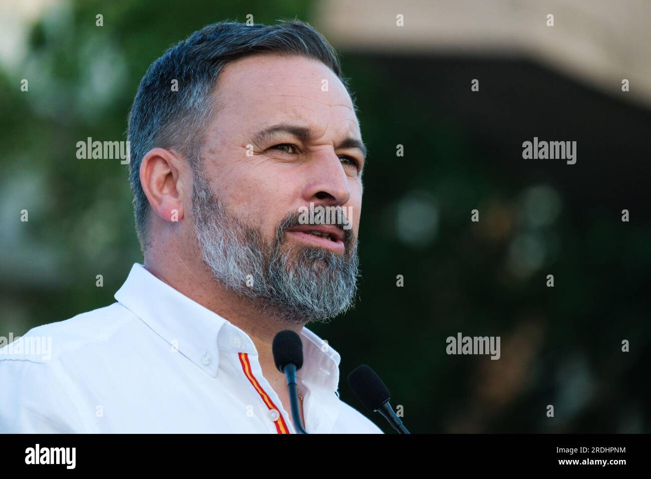The leader of the VOX party, Santiago Abascal during the closing rally ...