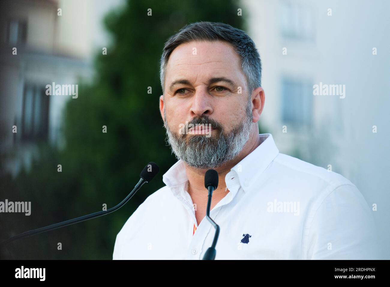 The leader of the VOX party, Santiago Abascal during the closing rally ...