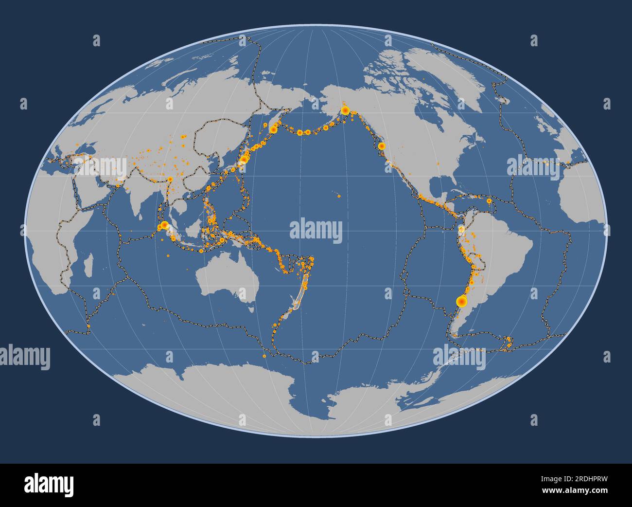 Shape of the Kermadec tectonic plate on the solid contour map in the ...