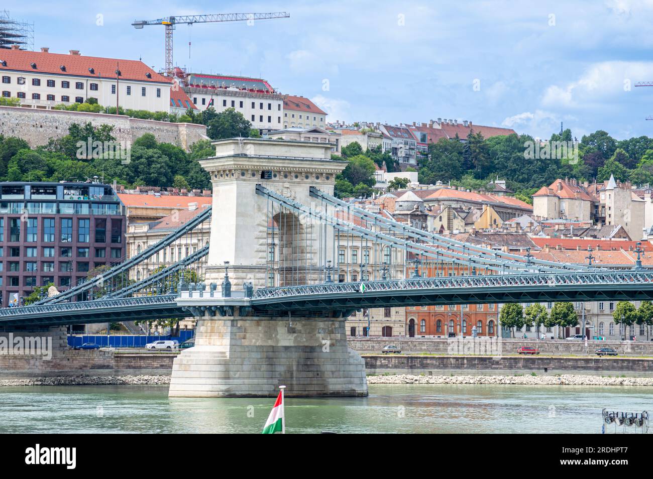 BUDAPEST, HUNGARY - JULY 7, 2023: The Szechenyi Chain Bridge over the ...