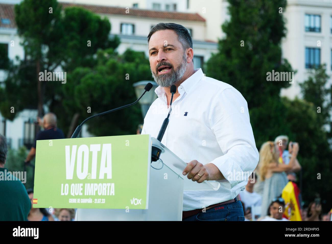 The leader of the VOX party, Santiago Abascal during the closing rally ...