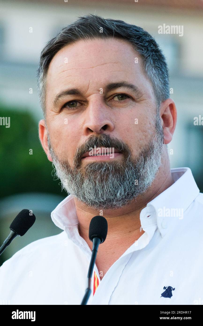 The leader of the VOX party, Santiago Abascal during the closing rally ...