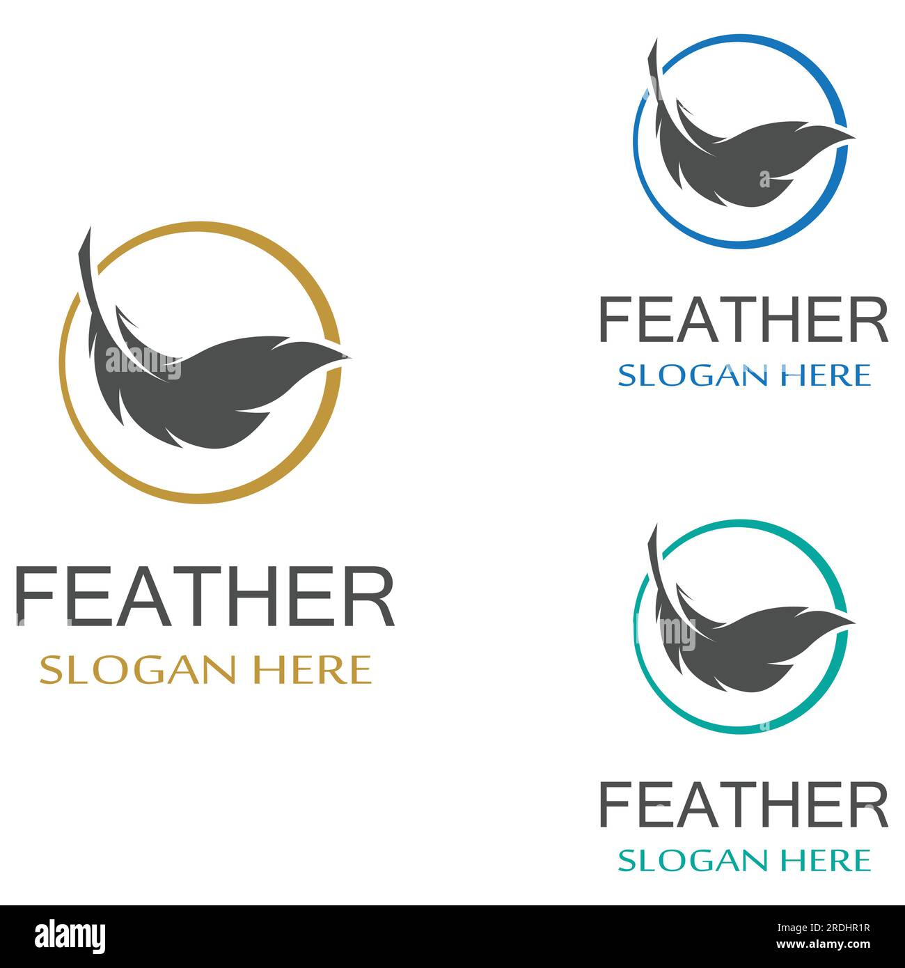 feather logo of fowl breed and pen made of feather using vector icon ...