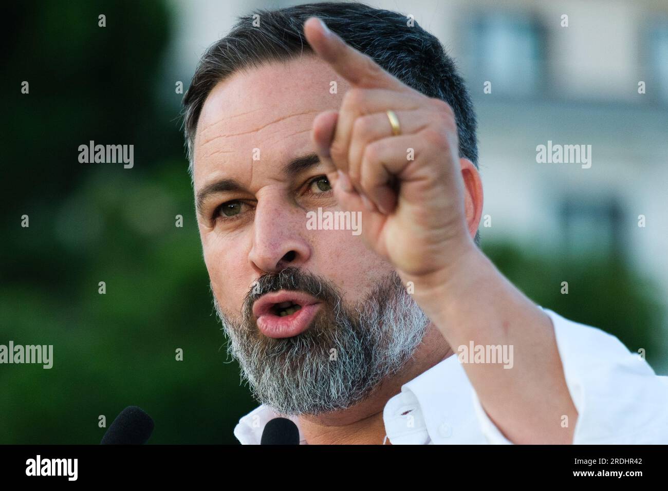 The leader of the VOX party, Santiago Abascal during the closing rally ...