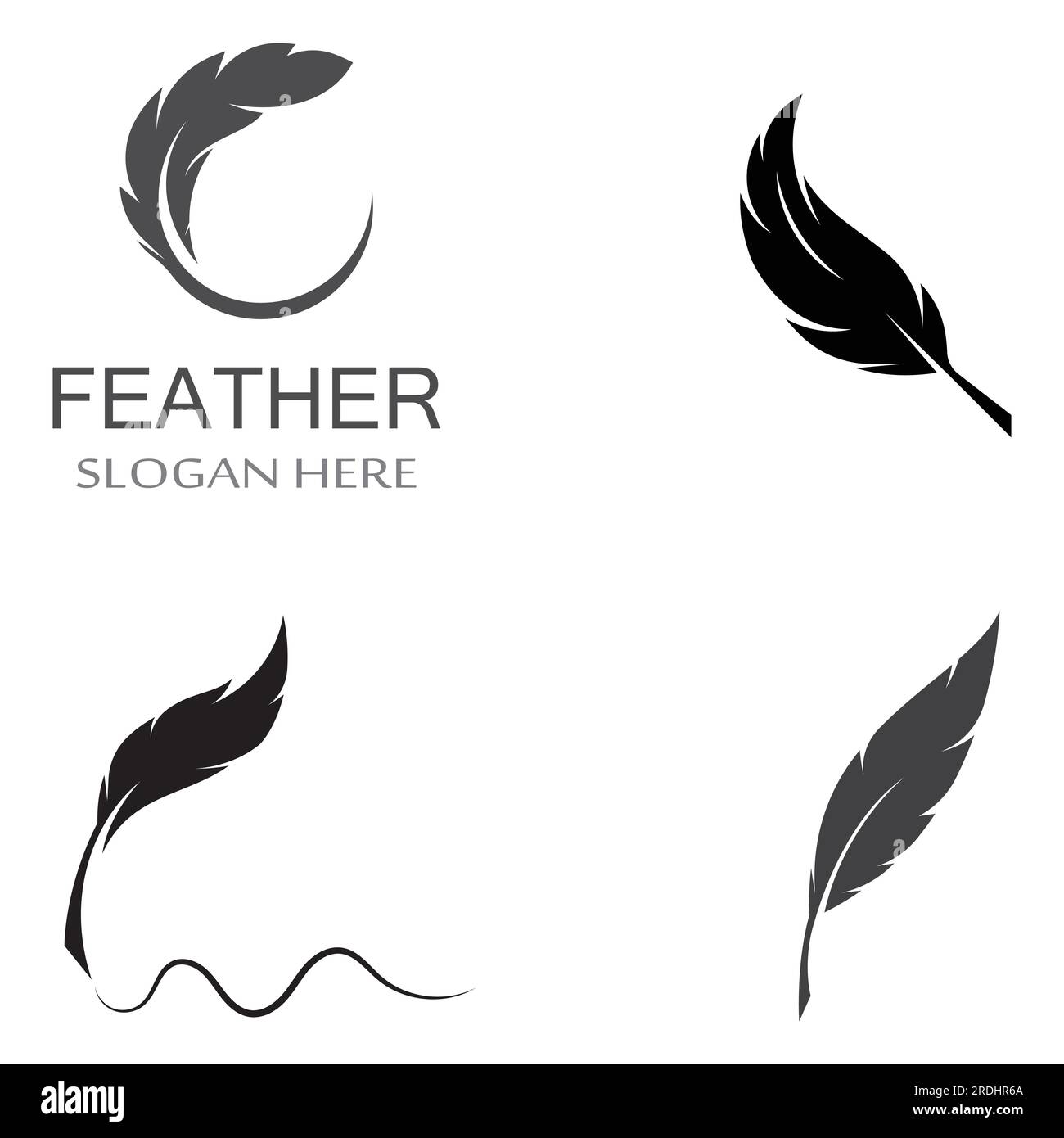 feather logo of fowl breed and pen made of feather using vector icon ...