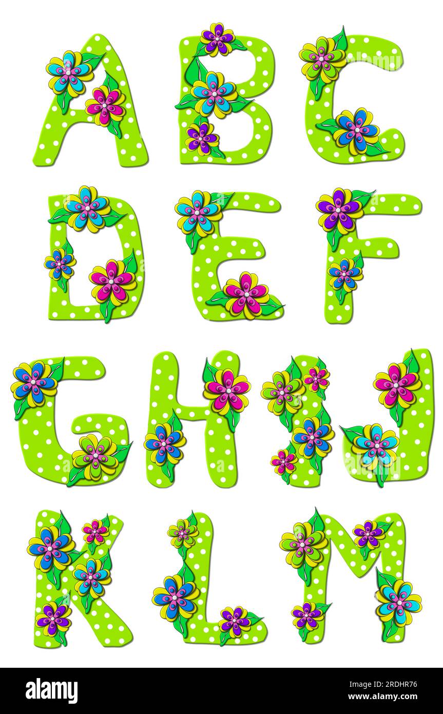 Vivid, green, alphabet letters A to M in the set "Tropical Floral" is ...