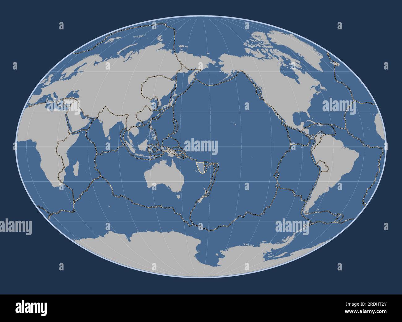 Shape of the New Hebrides tectonic plate on the solid contour map in ...