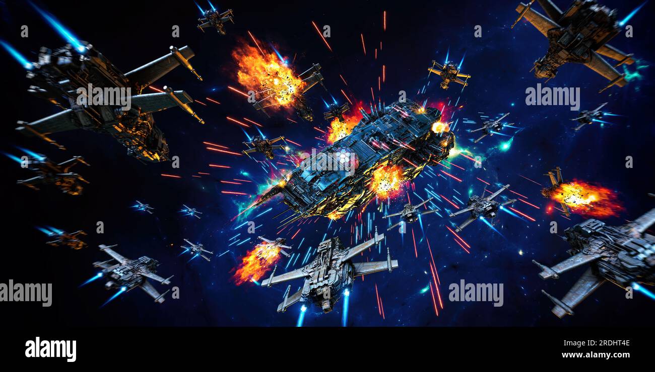 star-ships armada attack the mother ship in a scifi space opera battle ...