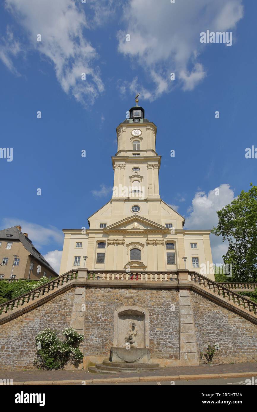Baroque Salvatorkirche with staircase, Nicolaiberg, Gera, Thuringia ...
