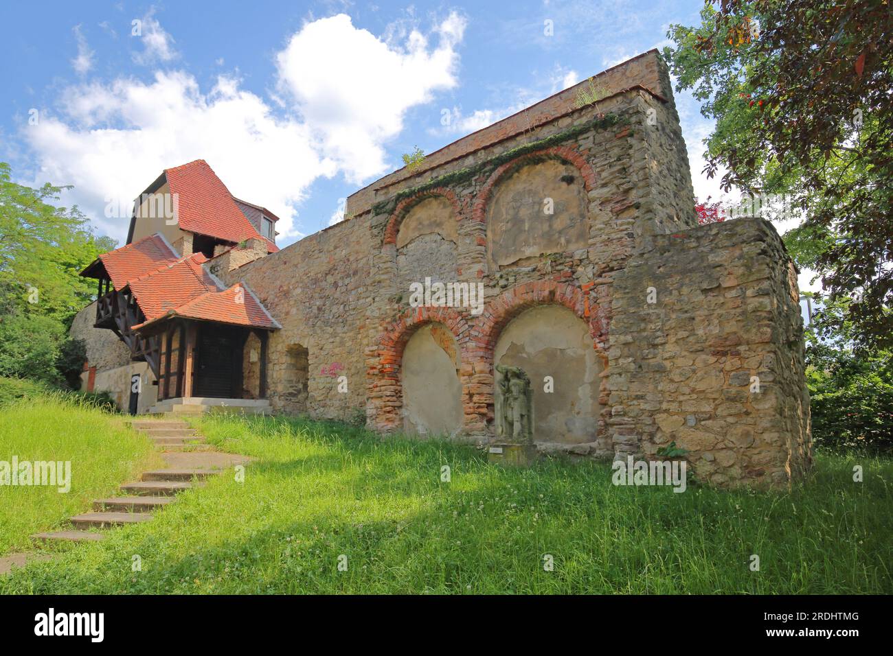 Remains of the historic city wall with staircase, Middle Ages, Gera ...