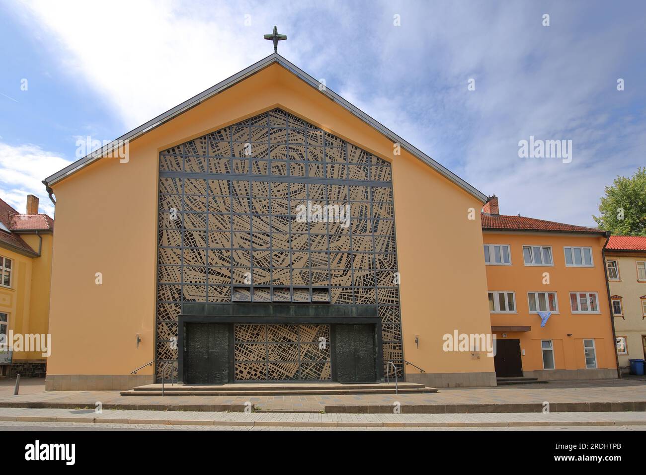 Modern St. Mary's Church built in 1972 with stained glass window ...