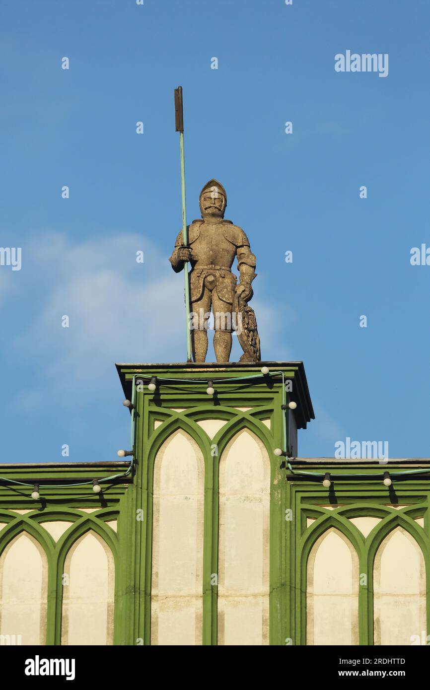 Knight with lance and shield on the stepped gable of the Tourist Info ...