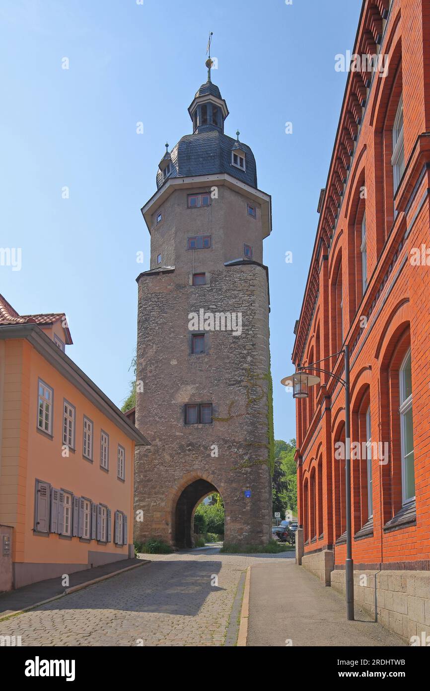 Historic Neutorturm, gate tower, Kohlgasse, Arnstadt, Thuringia ...