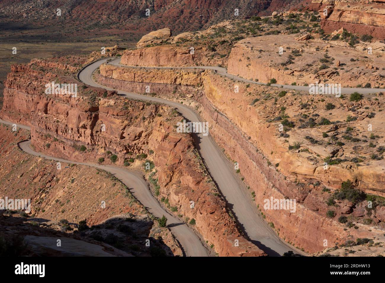 The Moki Dugway road in Utah, up from the valley floor via a ...