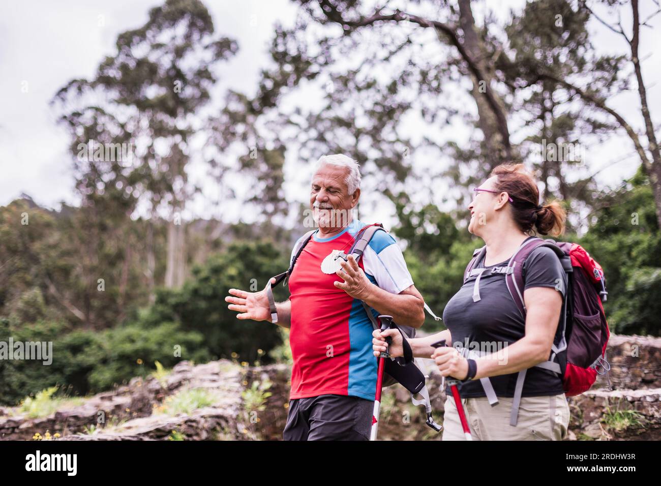 Active senior couple spiritual self-care travel way of St James ...