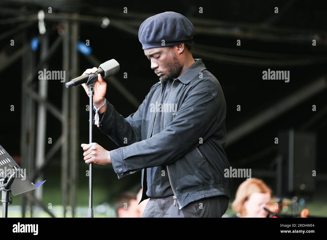20th July, 2023. Jodrell Bank, Cheshire, UK. Coby Sey performs ahead of ...