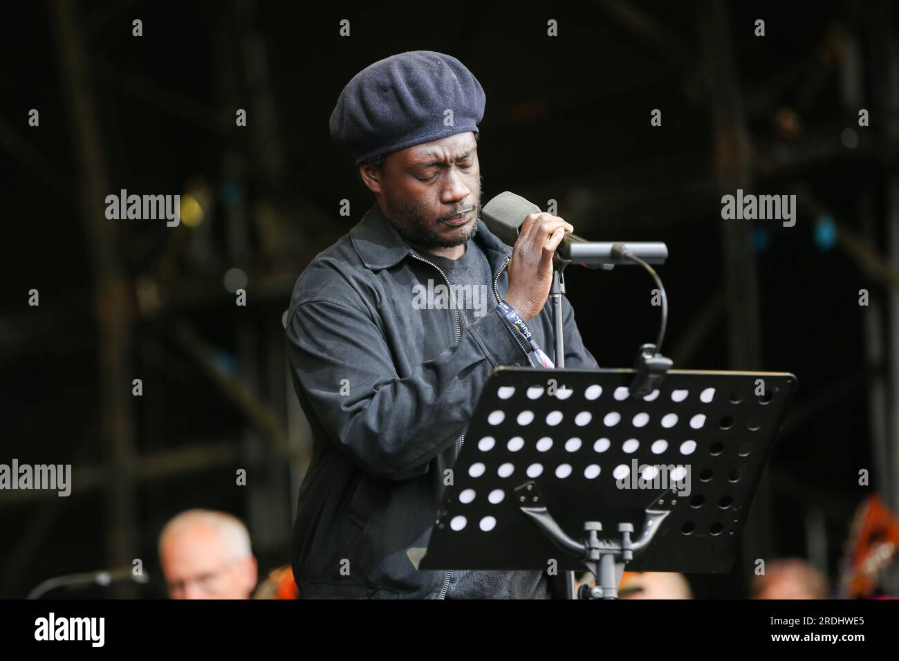 20th July, 2023. Jodrell Bank, Cheshire, UK. Coby Sey performs ahead of ...