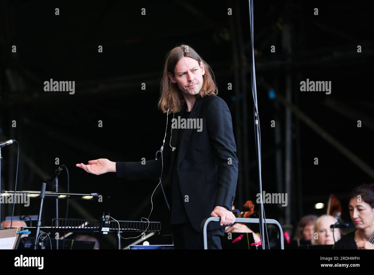 20th July, 2023. Jodrell Bank, Cheshire, UK. Coby Sey performs ahead of ...