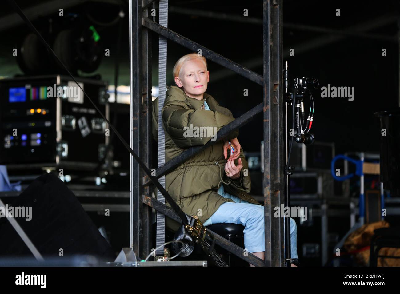 20th July, 2023. Jodrell Bank, Cheshire, UK. Tilda Swinton watches from ...