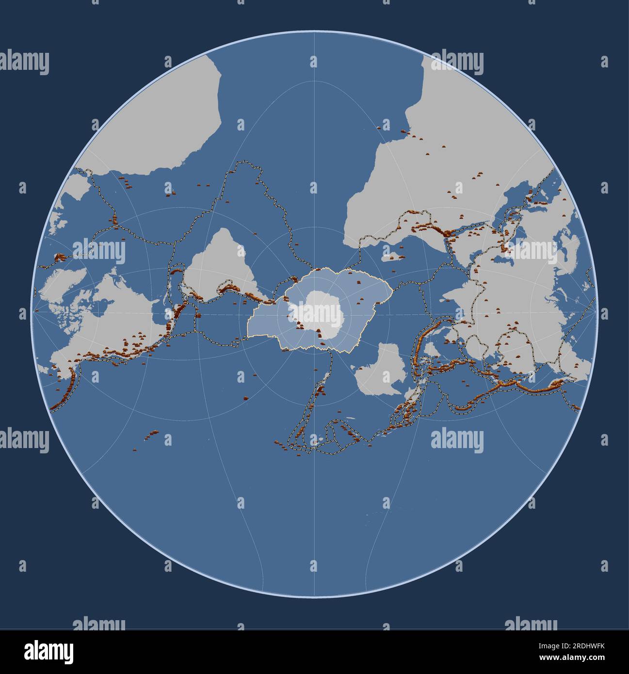 Antarctica Tectonic Plate On The Solid Contour Map In The Lagrange Oblique Projection Centered