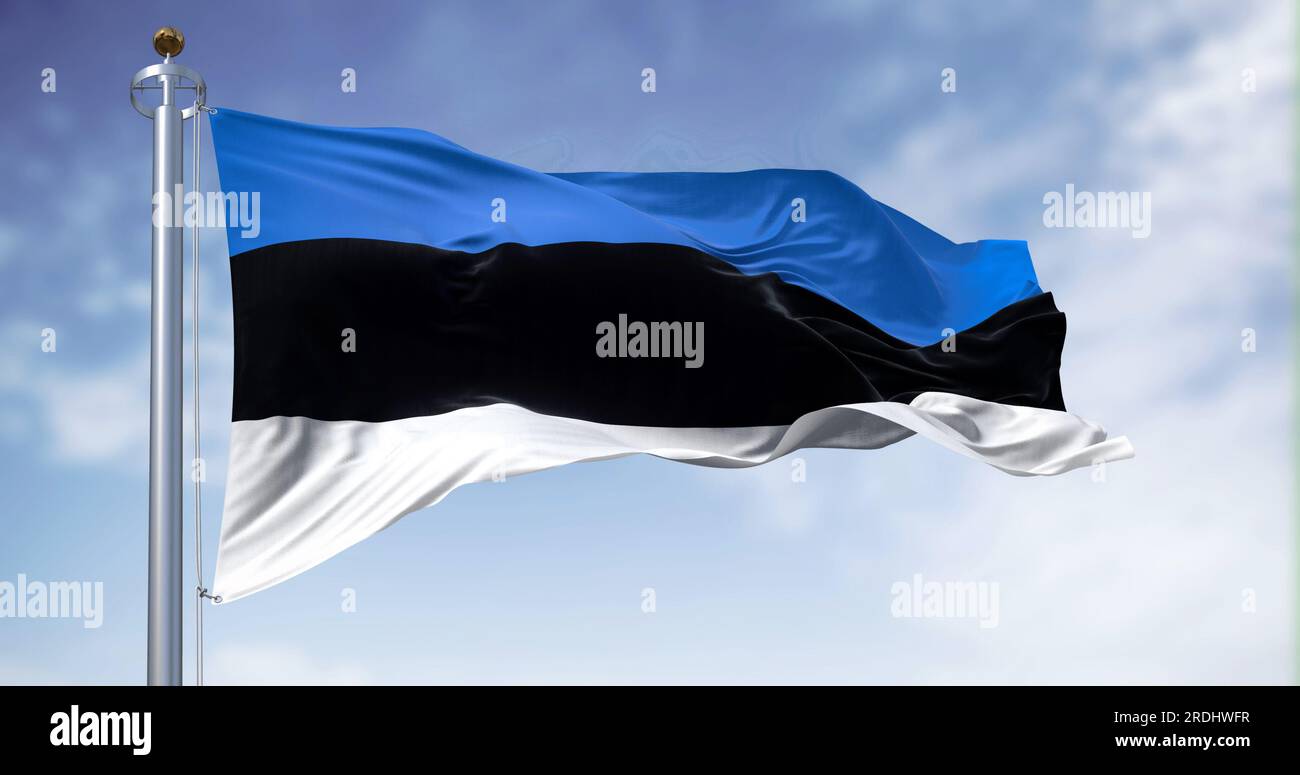 National flag of Estonia waving in the wind n a clear day. horizontal ...