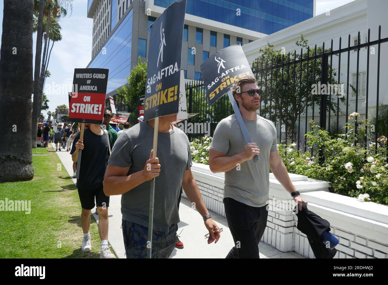 Los Angeles, California, USA 21st July 2023 Actor Derek Theler and SAG ...