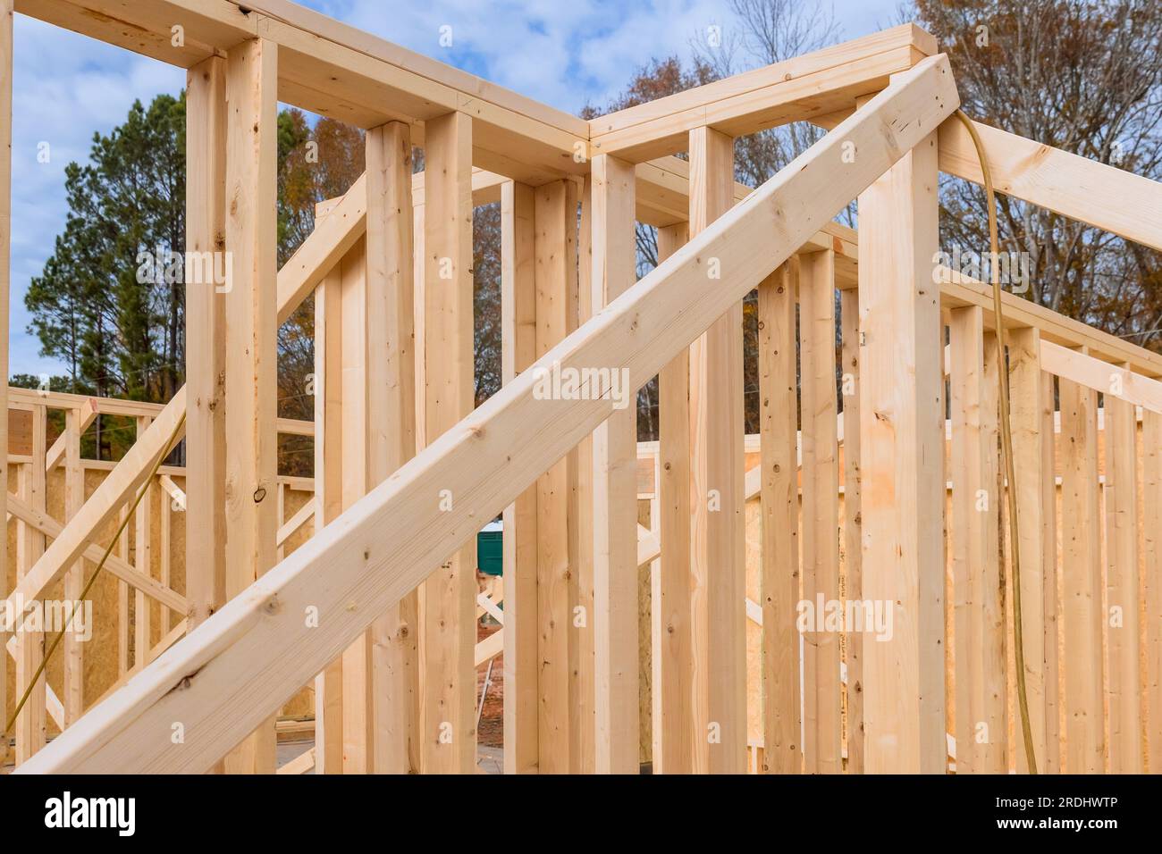 During construction phase there are support beams built wooden frame is ...