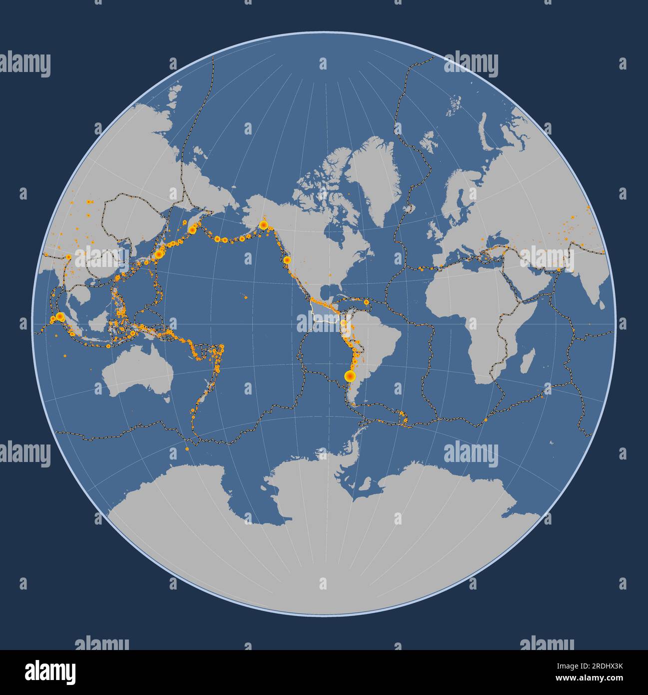 Shape of the Cocos tectonic plate on the solid contour map in the ...