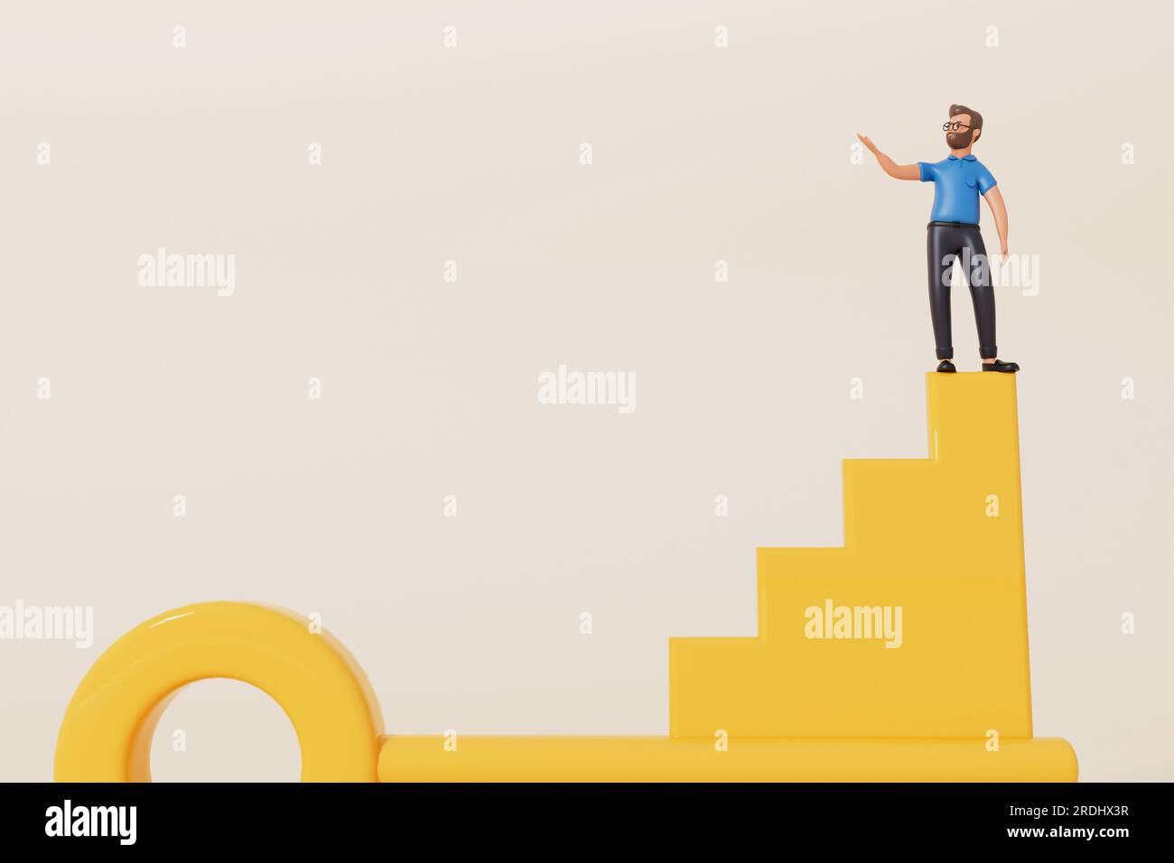 Businessman stood at the top of a key to success. 3D Rendering Stock ...