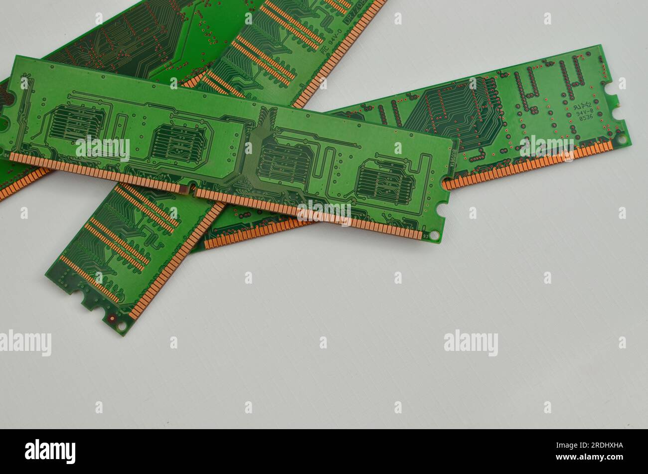 Close-up of a computer RAM memory card, on a light background ...