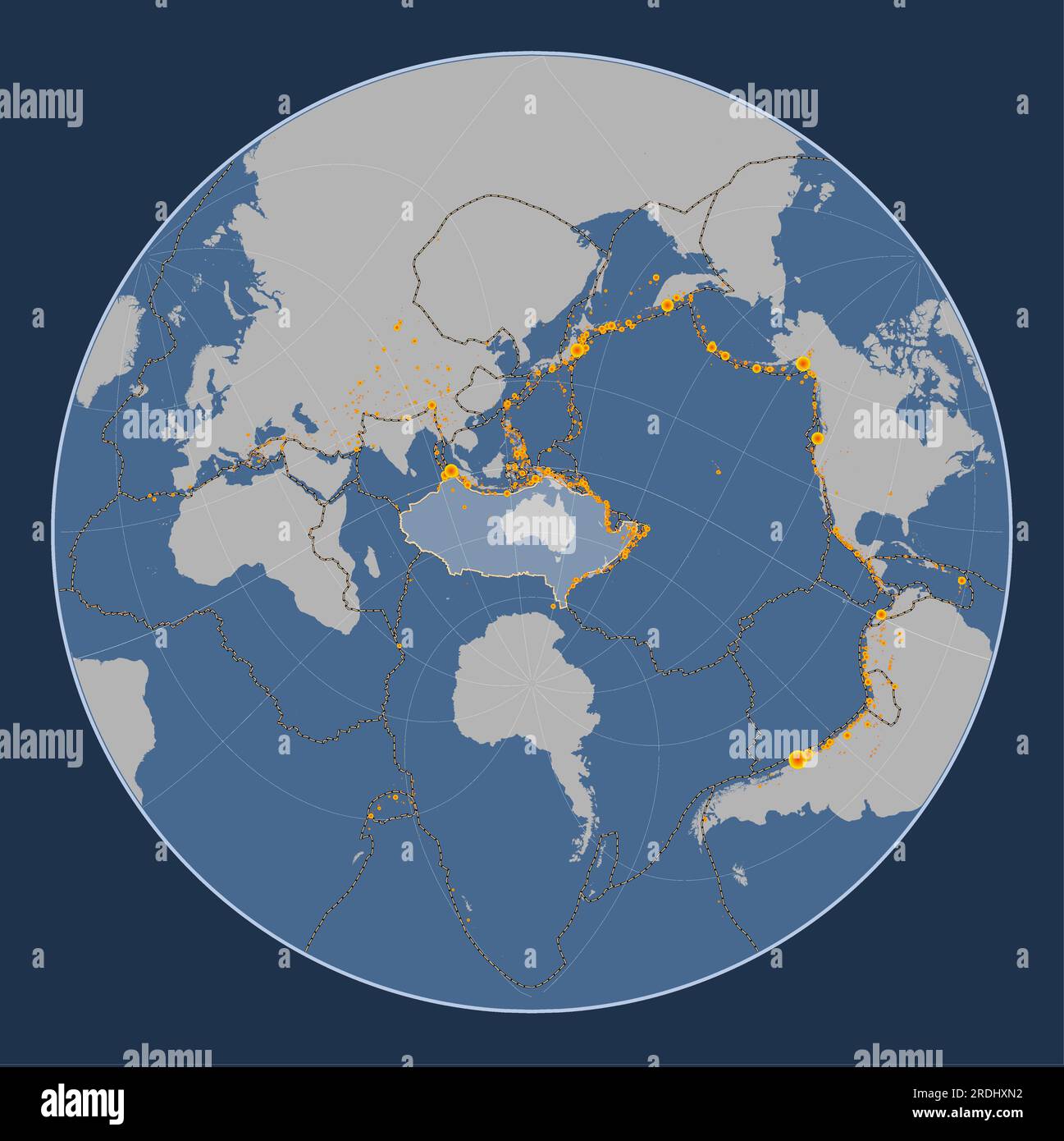 Australian Tectonic Plate On The Solid Contour Map In The Lagrange Oblique Projection Centered