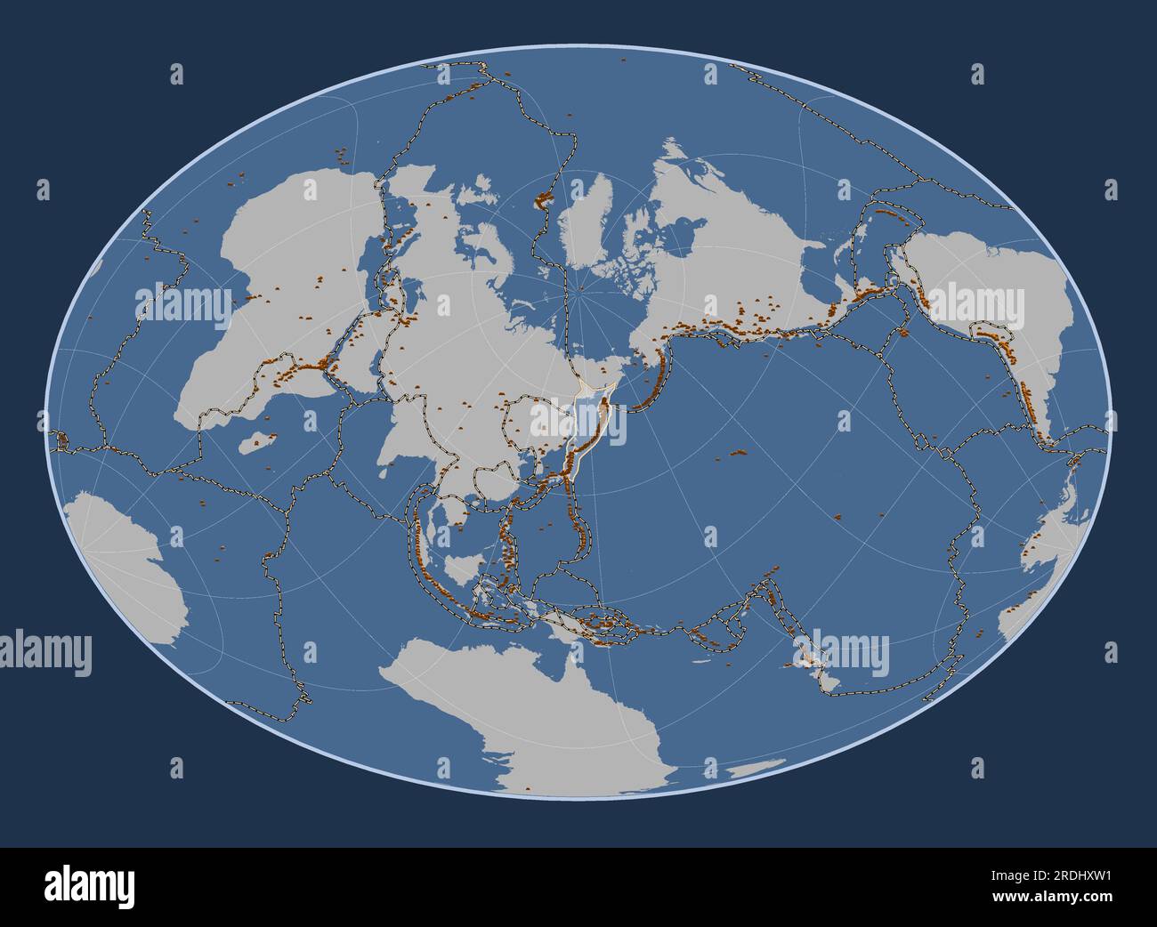 Okhotsk Tectonic Plate On The Solid Contour Map In The Fahey Oblique Projection Centered
