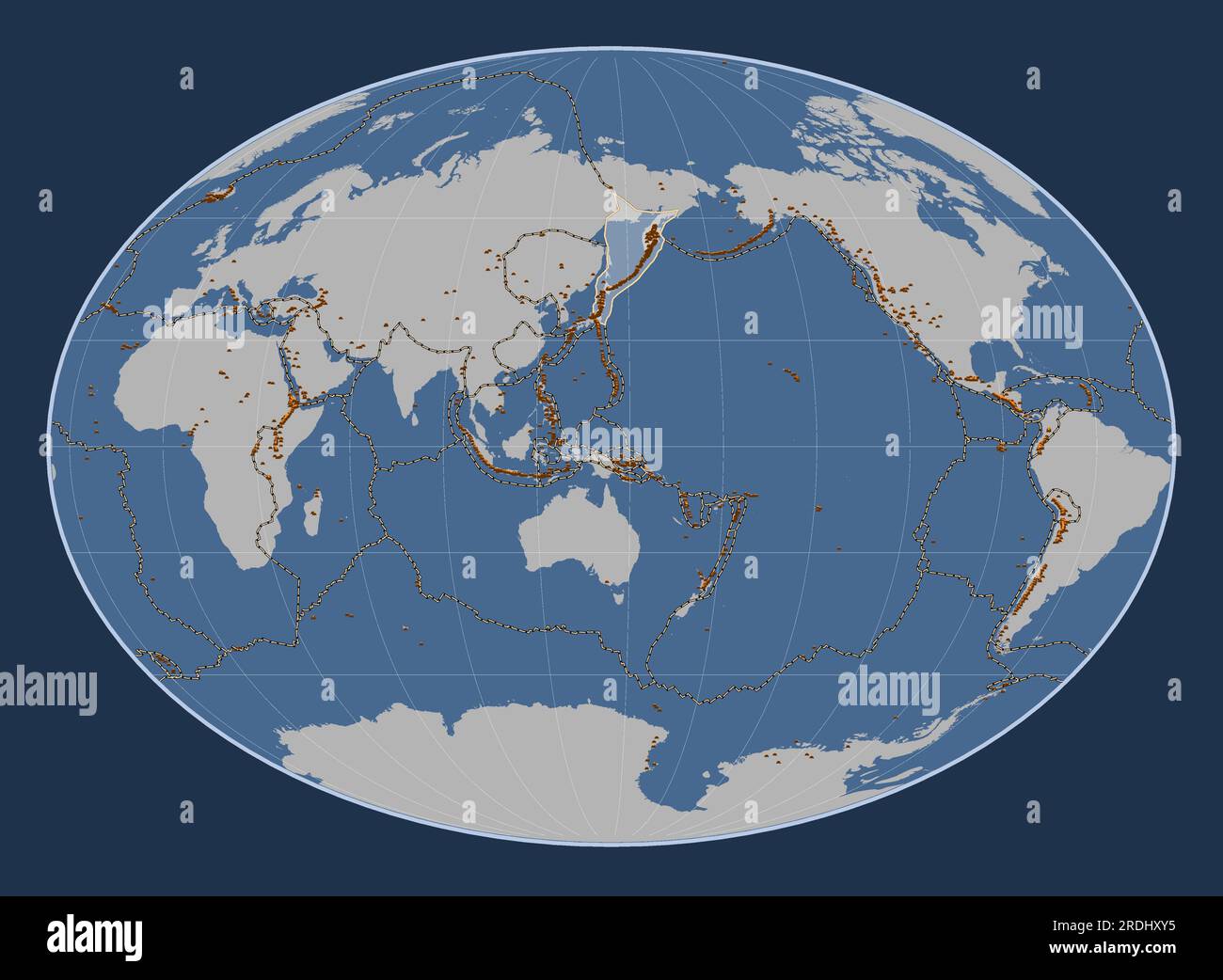 Okhotsk Tectonic Plate On The Solid Contour Map In The Fahey Projection Centered Meridionally