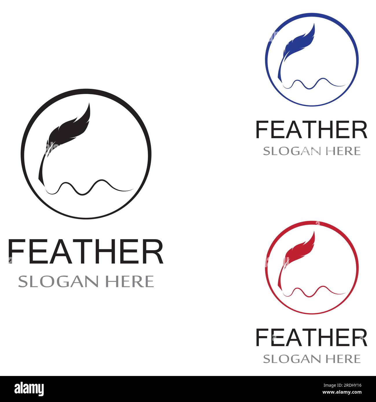 feather logo of fowl breed and pen made of feather using vector icon ...
