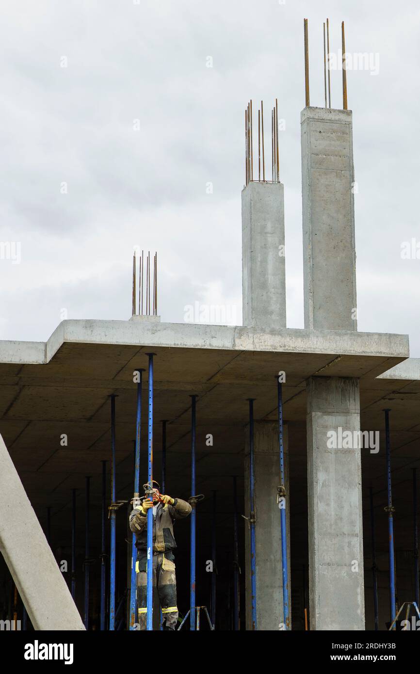 Incomplete construction, building works, wall construction, Building ...