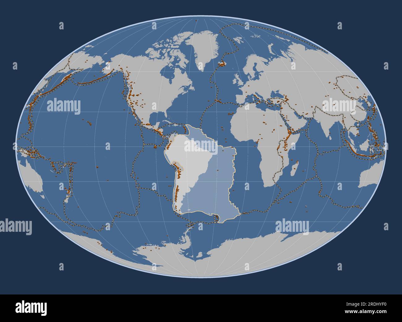 South American tectonic plate on the solid contour map in the Fahey ...