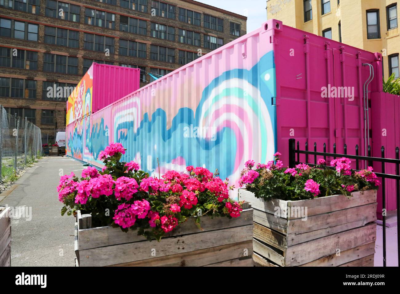 The colorful exterior of the newly opened Malibu Barbie Café Chicago ...