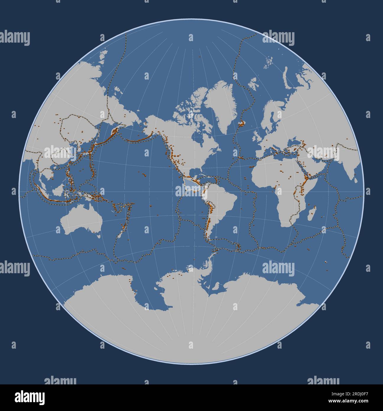 Shape of the Cocos tectonic plate on the solid contour map in the ...