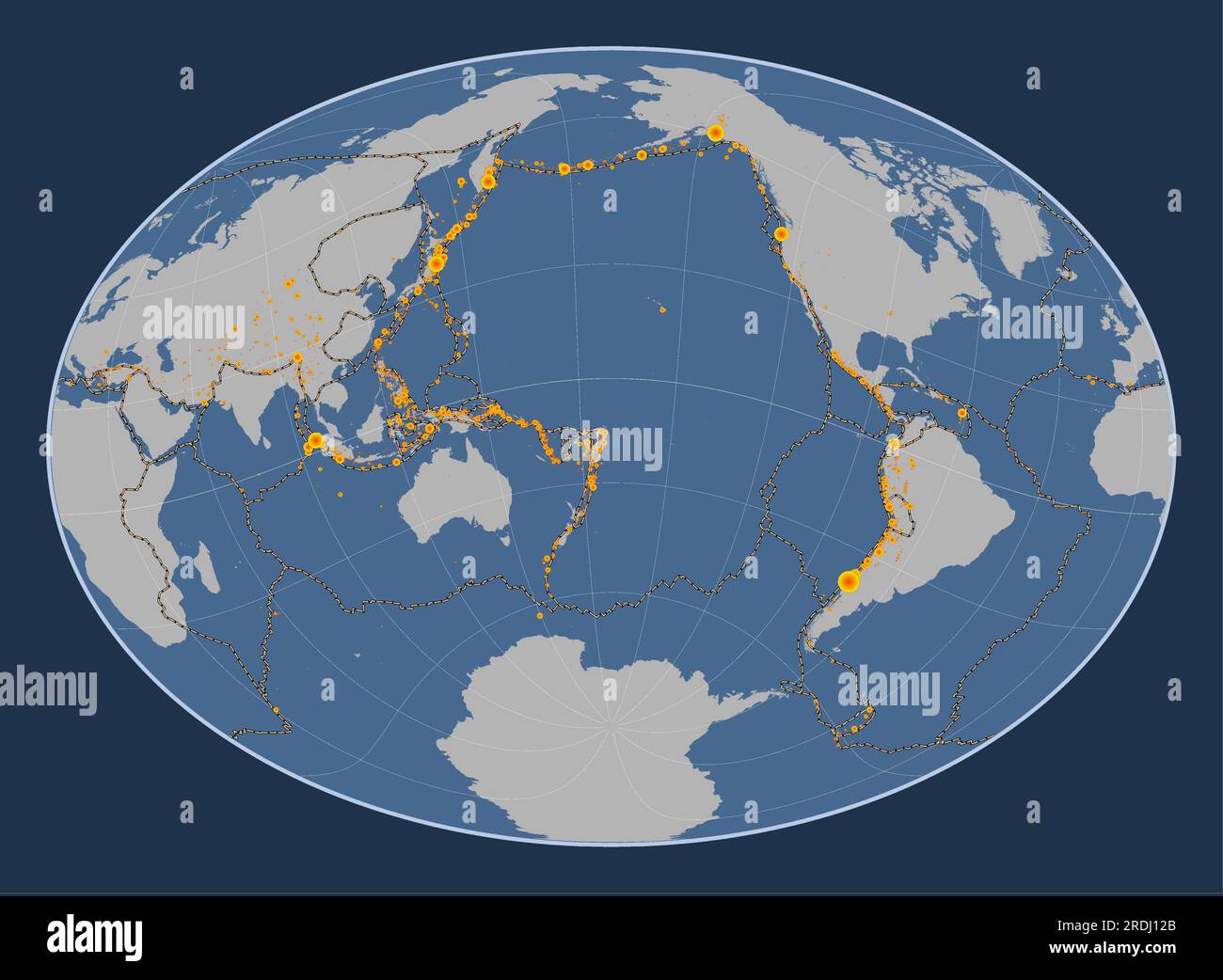 Shape of the Tonga tectonic plate on the solid contour map in the Fahey ...