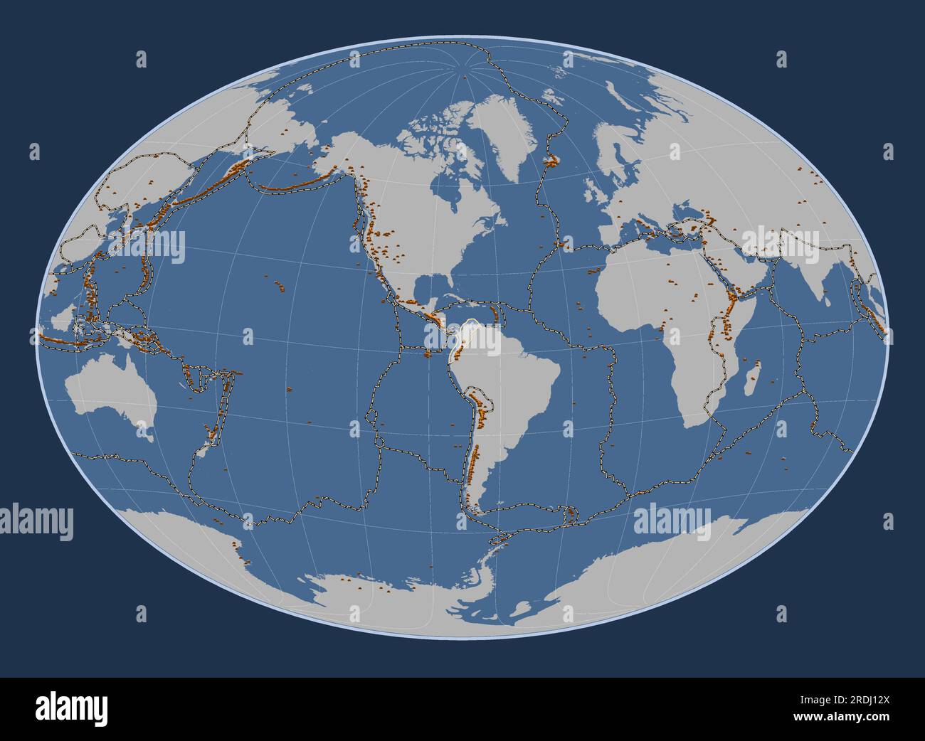 Shape of the North Andes tectonic plate on the world contour map map in ...