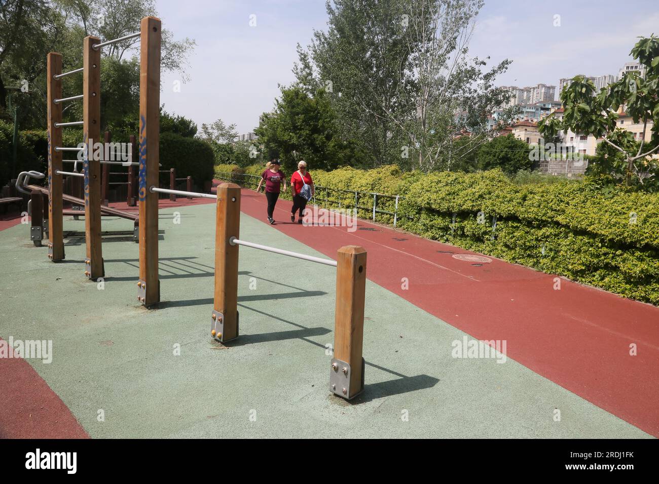 ISTANBUL, TURKEY - MAY 13: People walking at outdoor sports track on ...