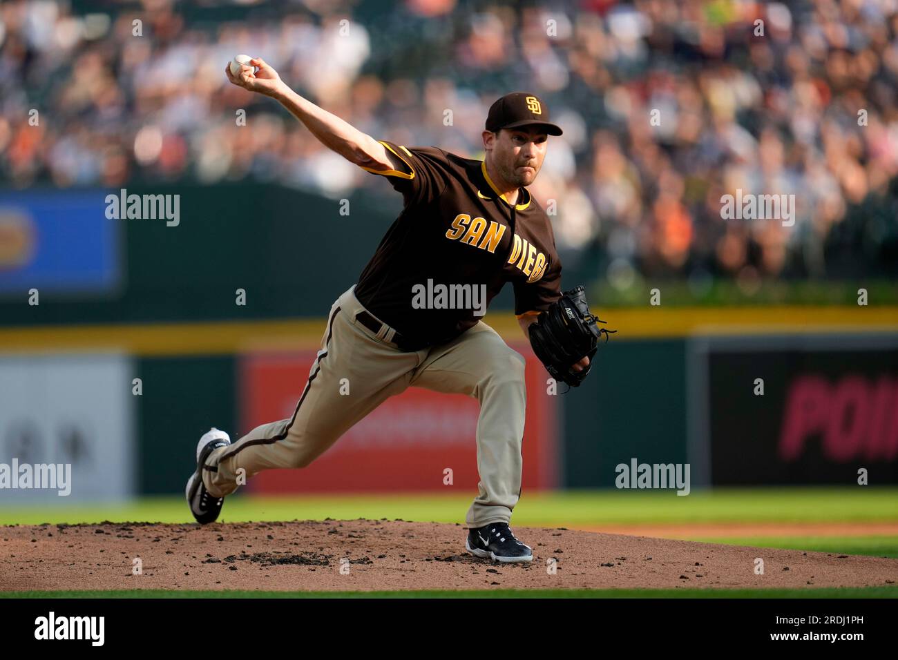 San Diego Padres pitcher Seth Lugo throws against the Detroit Tigers in ...