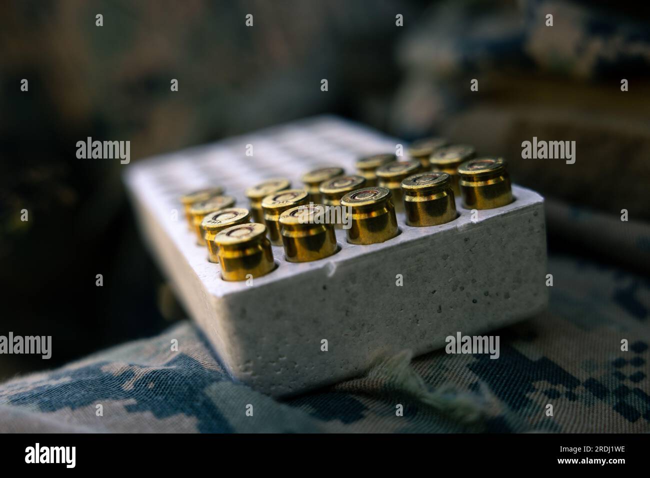 A box of 9mm ammunition shown during tactical pistol training conducted ...