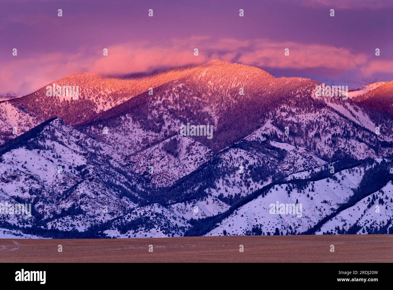 The Bridger Mountain Range and clouds at sunset, Gallatin County ...