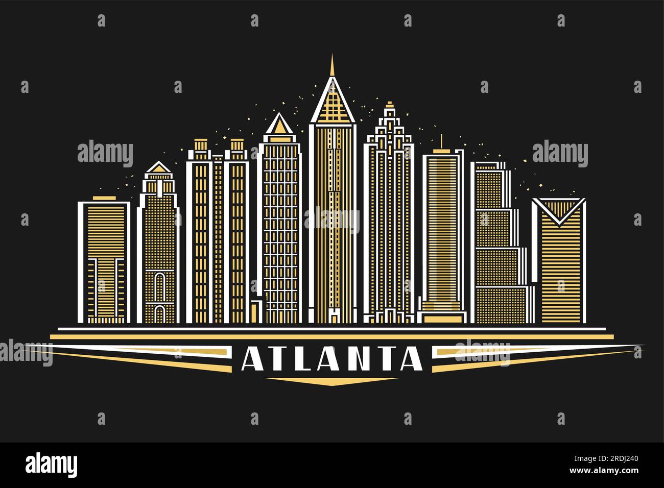 Vector illustration of Atlanta, dark horizontal poster with linear ...