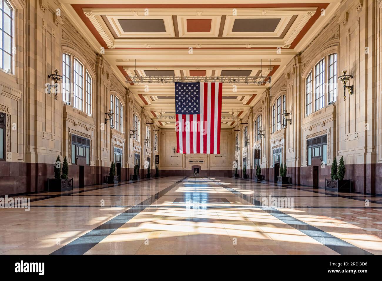 Kansas City, Missouri- July 5, 2023: The American flag hanging inside ...