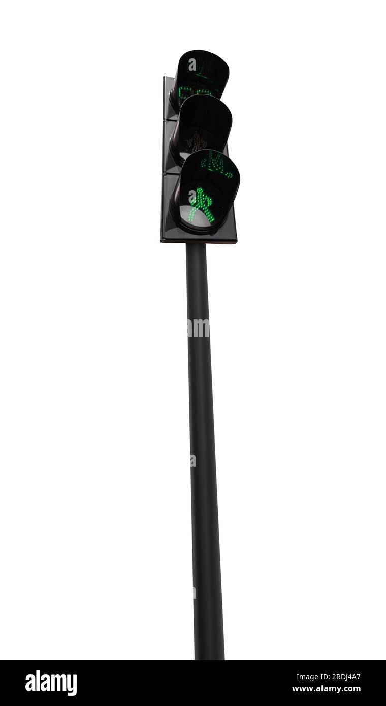 Traffic light with pedestrian signals and pole on white background, low ...